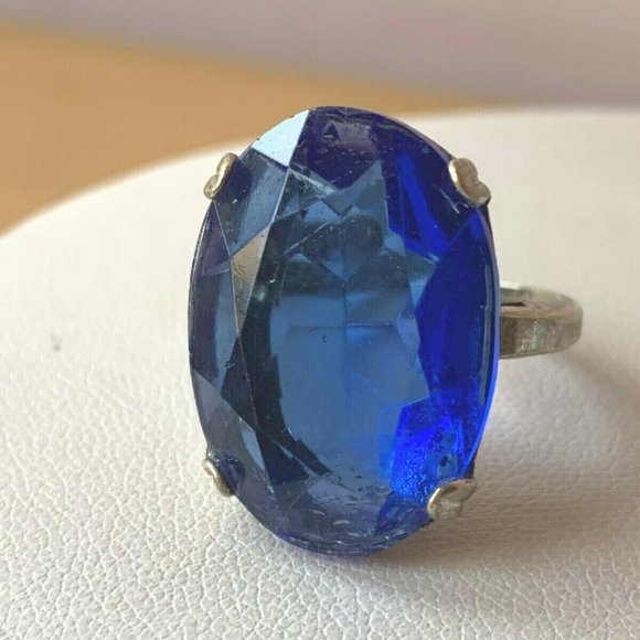 Jewelry | Vintage Cobalt Blue Glass Stone Sterling Silver Ring | Poshmark